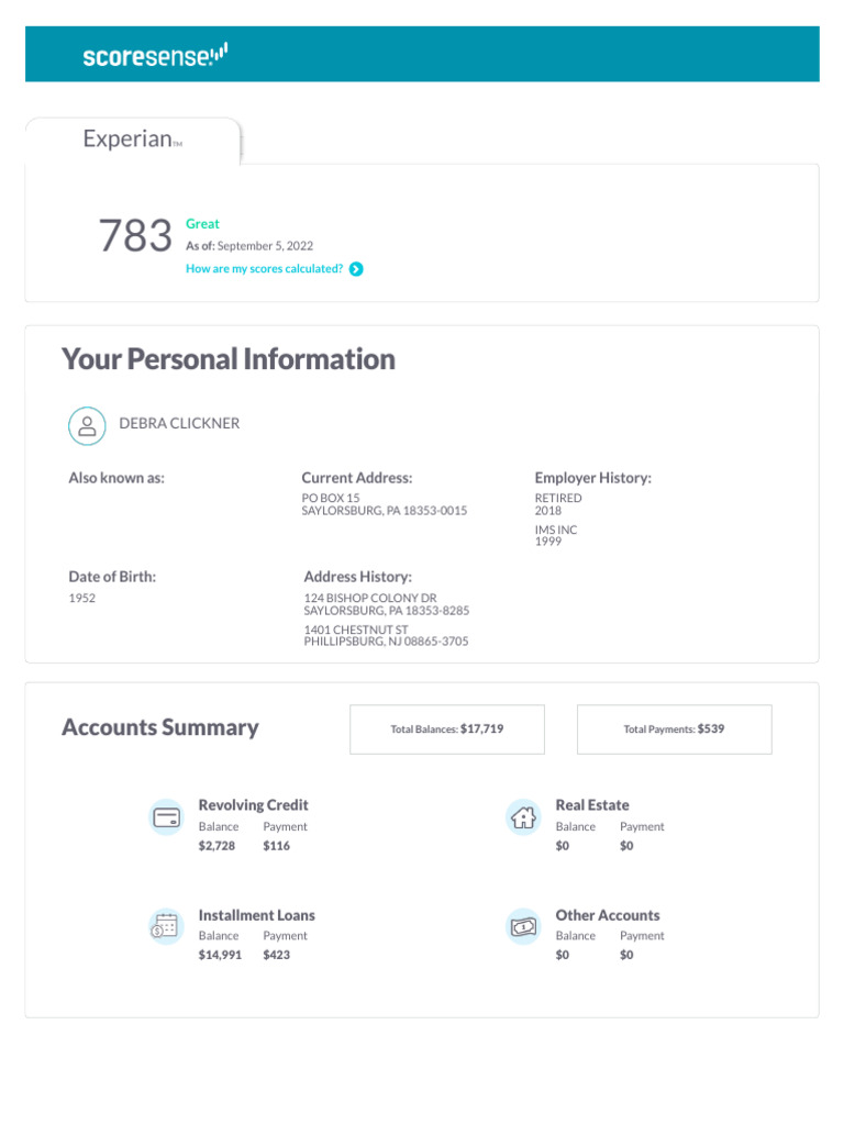 Your Personal Information: Experian | PDF | Finance & Money Management ...