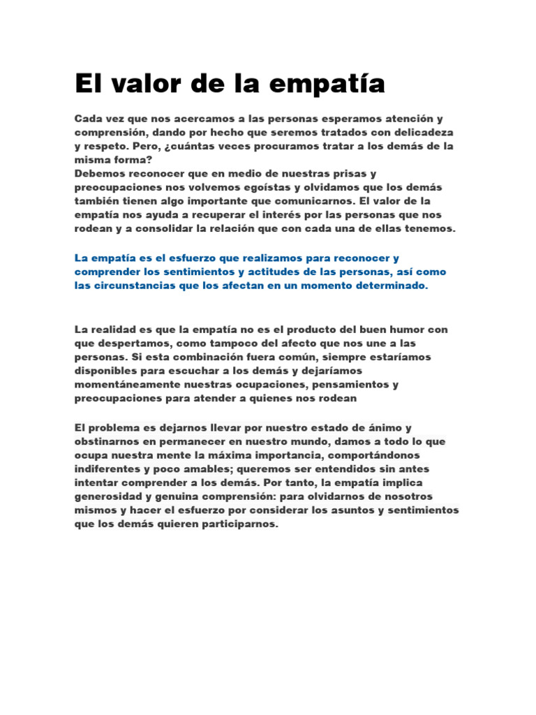 El Valor De La Empatía Pdf Crecimiento Personal Y Profesional