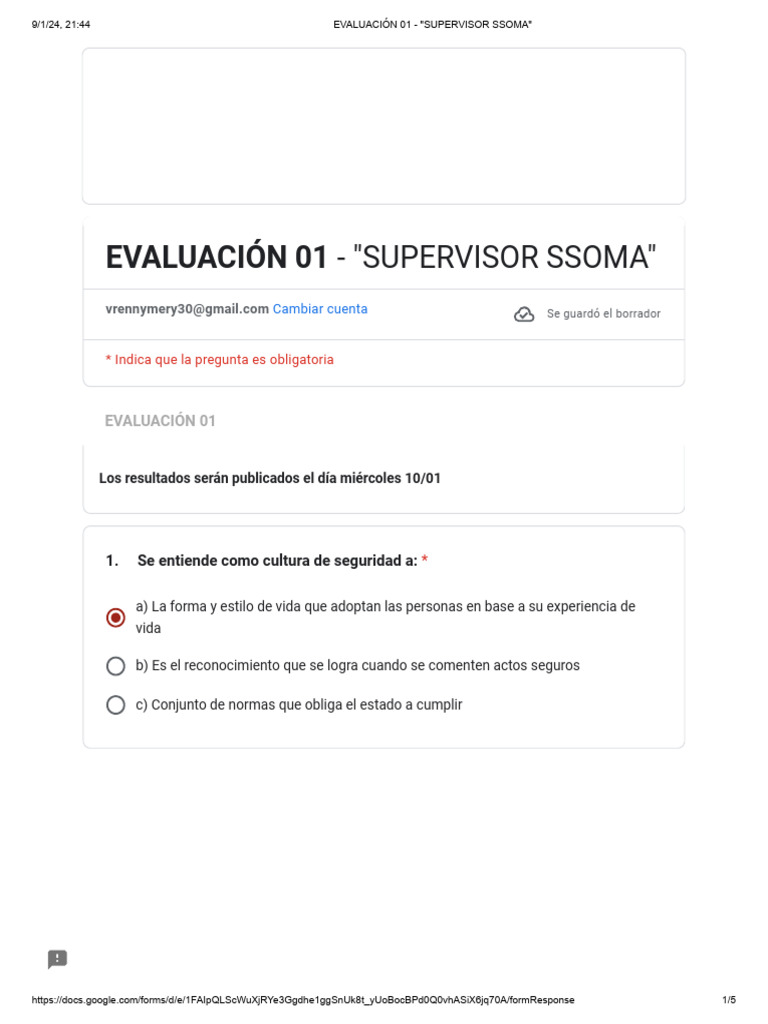 Evaluación 01 - Supervisor Ssoma | PDF