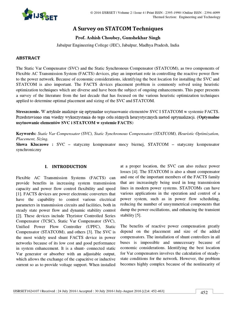 A Survey On STATCOM Techniques | PDF | Mathematical Optimization ...