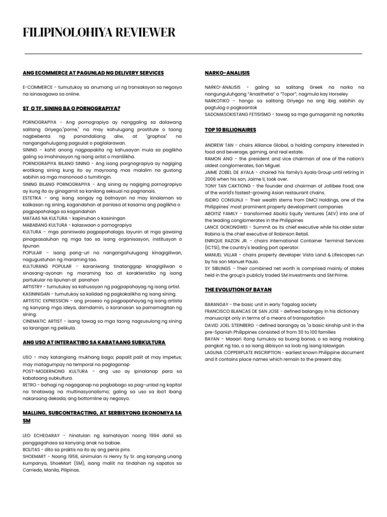 Filipinolohiya Reviewer | PDF