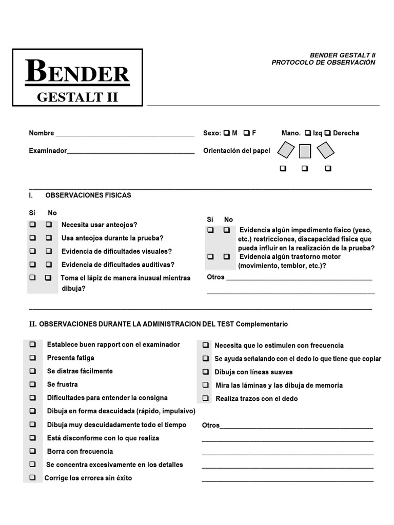 Protocolo Bender II en Castellano | PDF | Ciencia cognitiva | Neurociencia