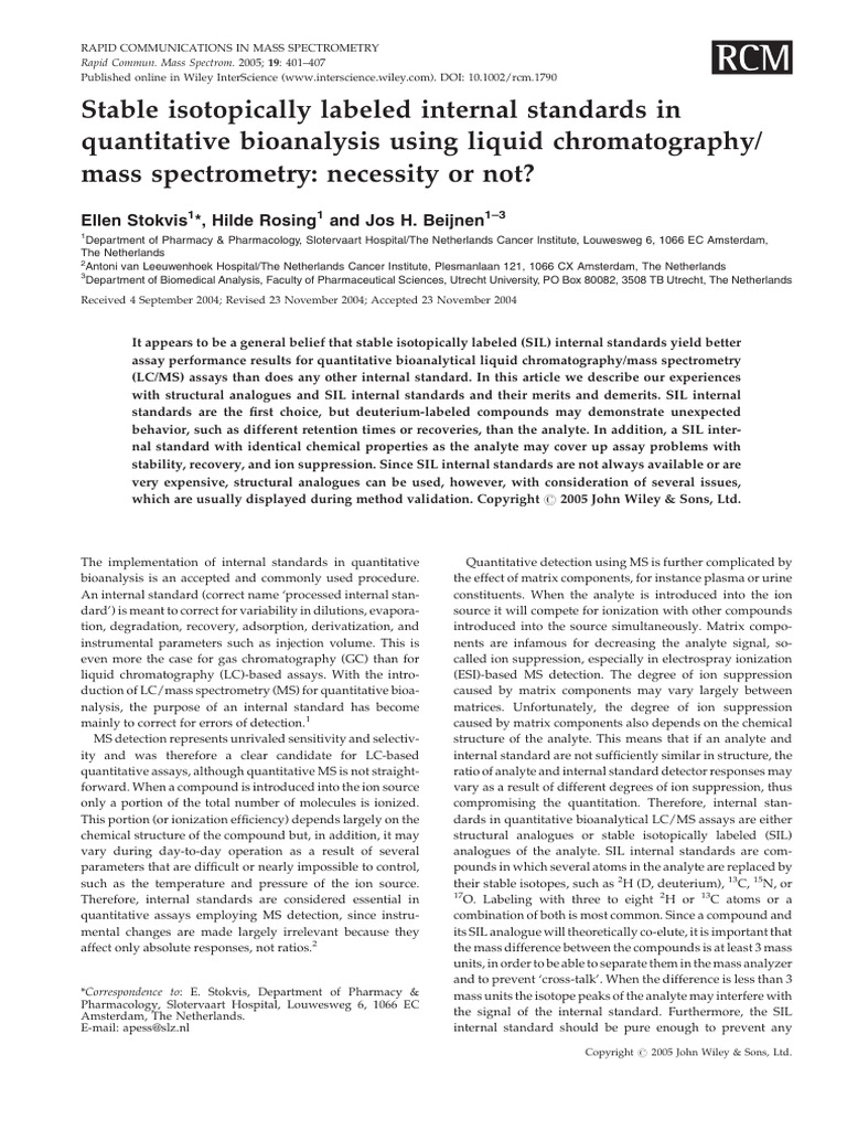 Rapid Comm Mass Spectrometry - 2005 - Stokvis - Stable Isotopically Labeled Internal Standards ...