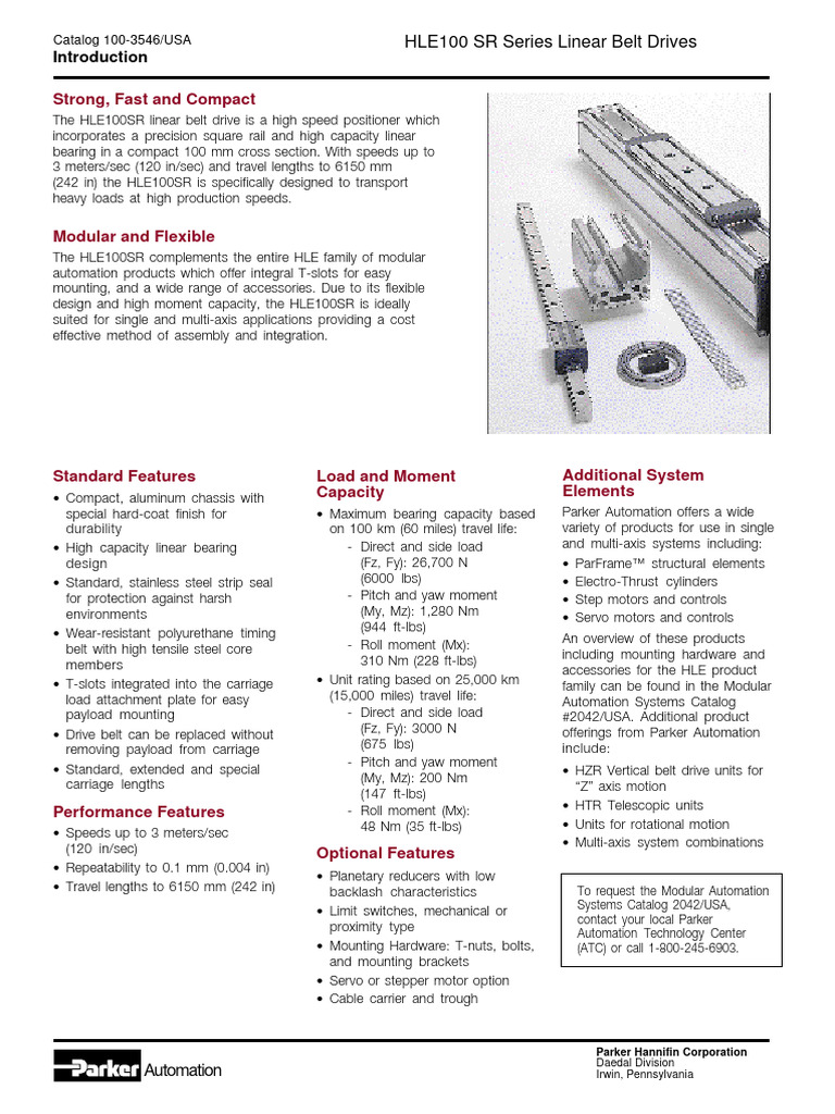 Strong, Fast and Compact: HLE100 SR Series Linear Belt Drives | PDF ...