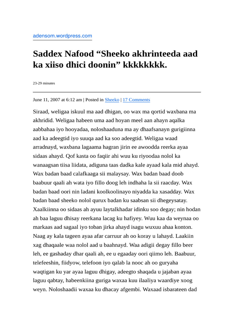 Saddex Nafood "Sheeko | PDF