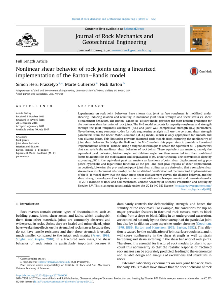 2017 Nonlinear Shear Behavior of Rock Joints Using A ...
