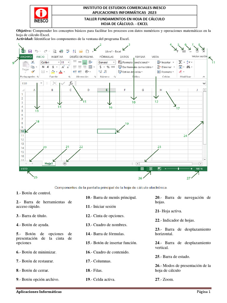 Talleres Fundamentos Hoja de Calculo Excel | PDF