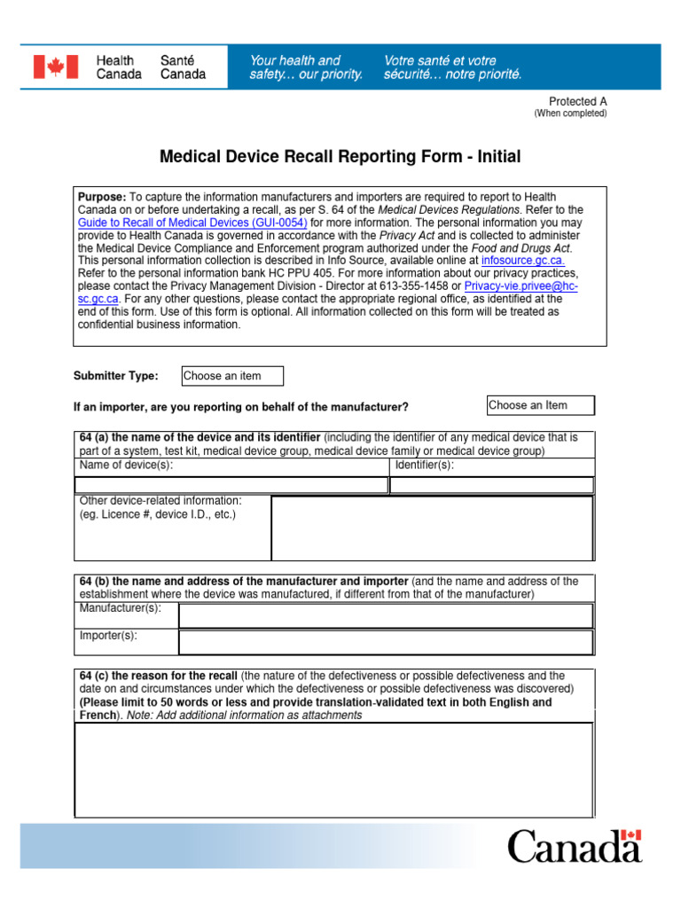 FRM 0360 Medical Device Initial Recall Reporting-Eng | PDF | Medical Device | Medicine