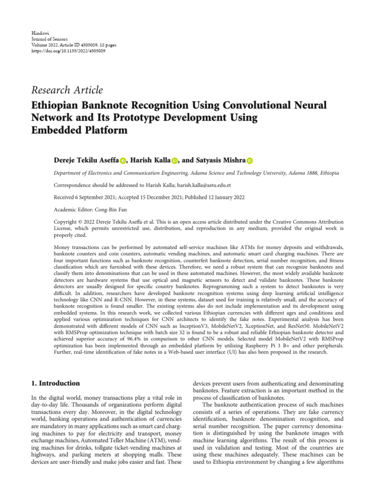 Ethiopian Banknote Recognition Using Convolutional | PDF | Artificial Neural Network | Automated ...