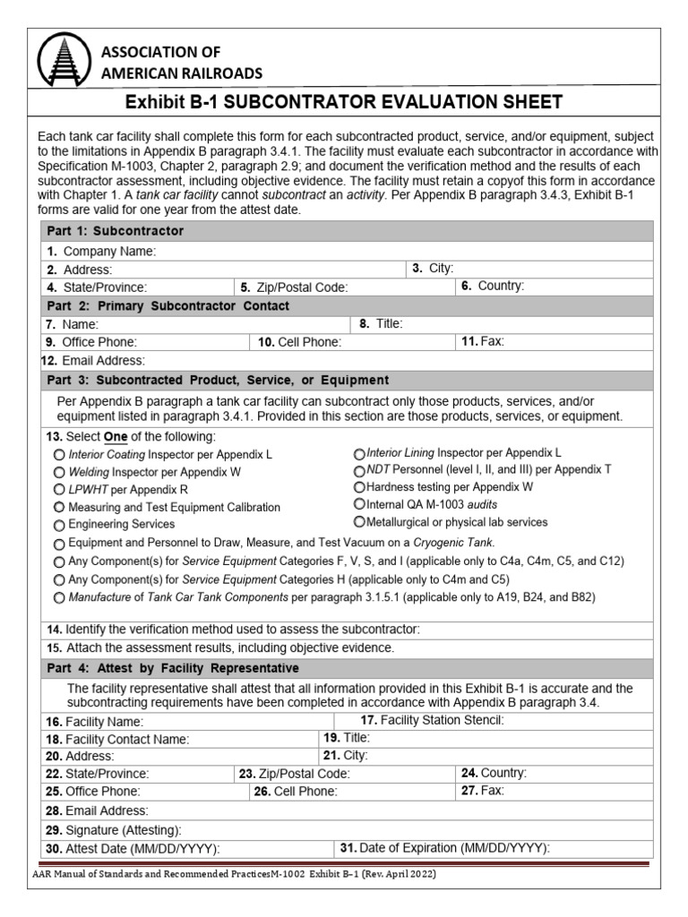 Subcontractor Evaluation for Tank Cars | PDF | Technology & Engineering