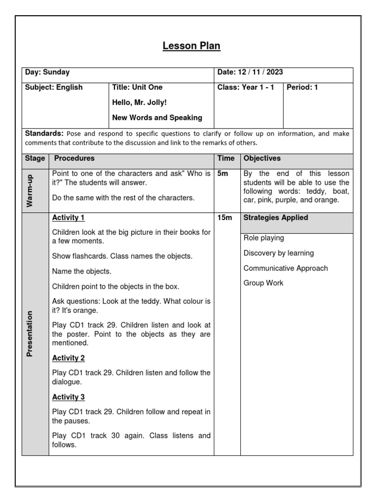 1 - New Words and Speaking | PDF | Lesson Plan | Communication