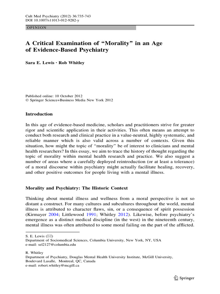 A Critical Examination of Morality | PDF | Mental Disorder | Psychiatry