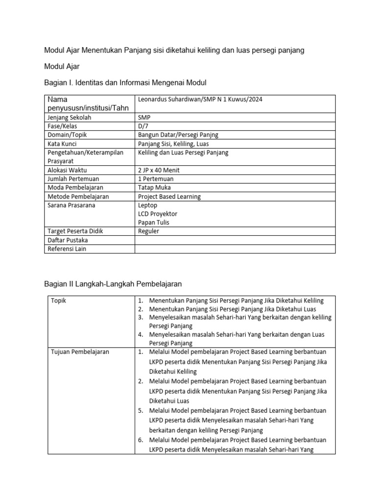 Modul Projec Based Learning | PDF