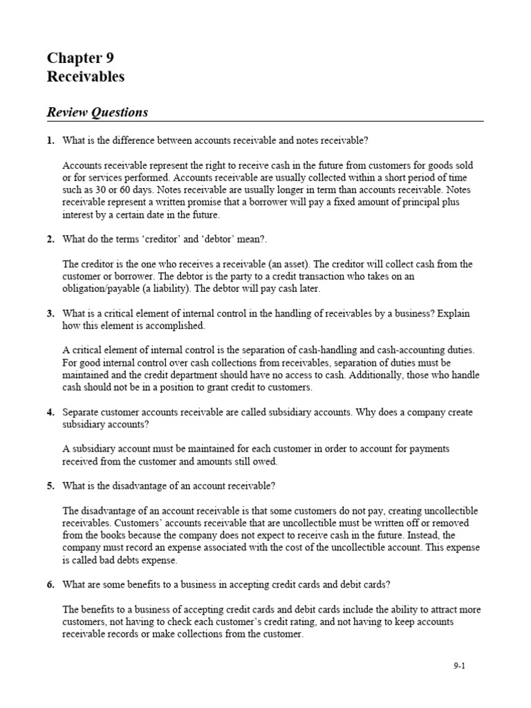 Accounting ch9 Solutions Question | PDF | Debits And Credits | Bad Debt
