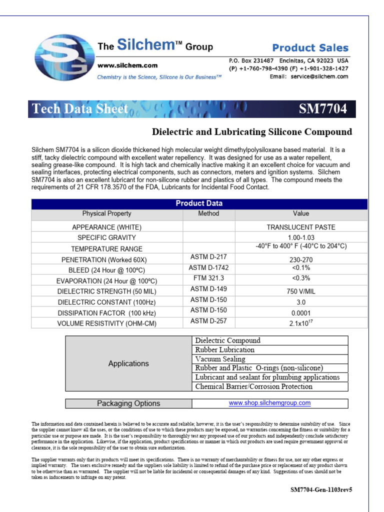 Dielectric Silicone Compound SM7704 | PDF | Silicone | Chemical Substances