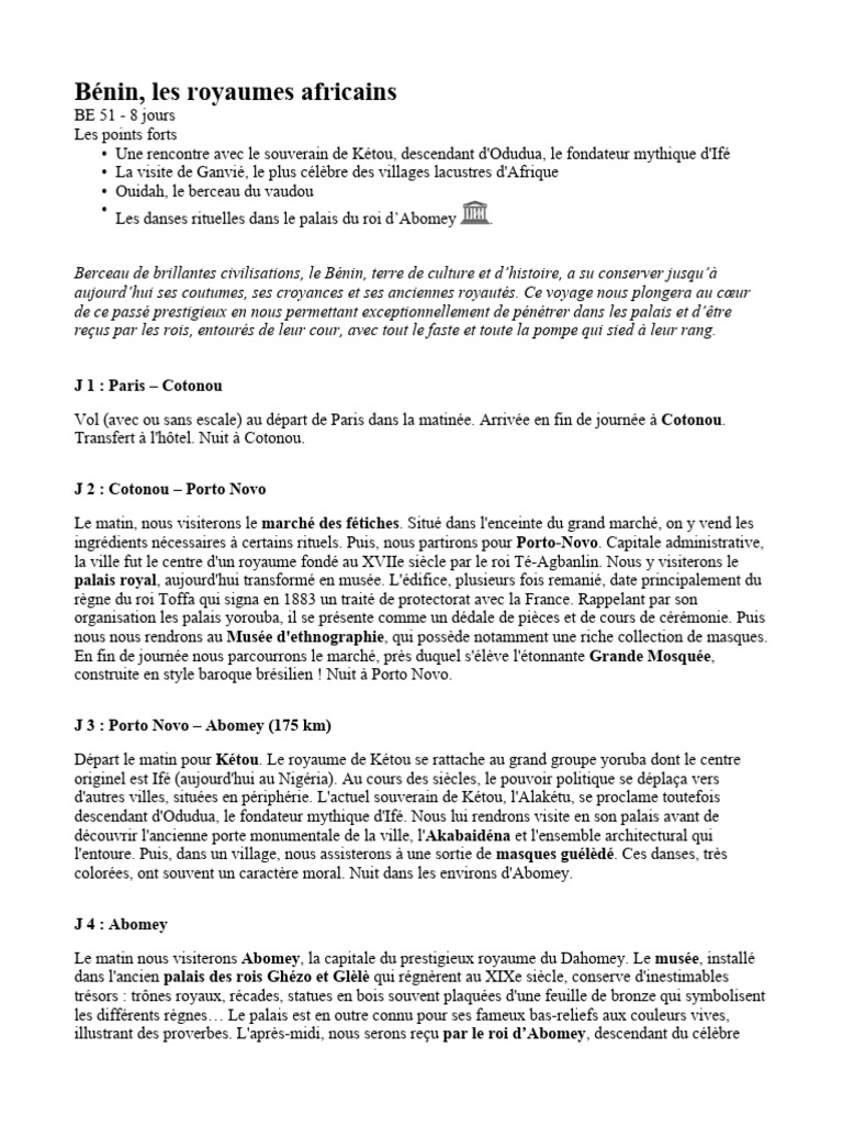 Royaumes du Bénin : Culture et Histoire | PDF | Art