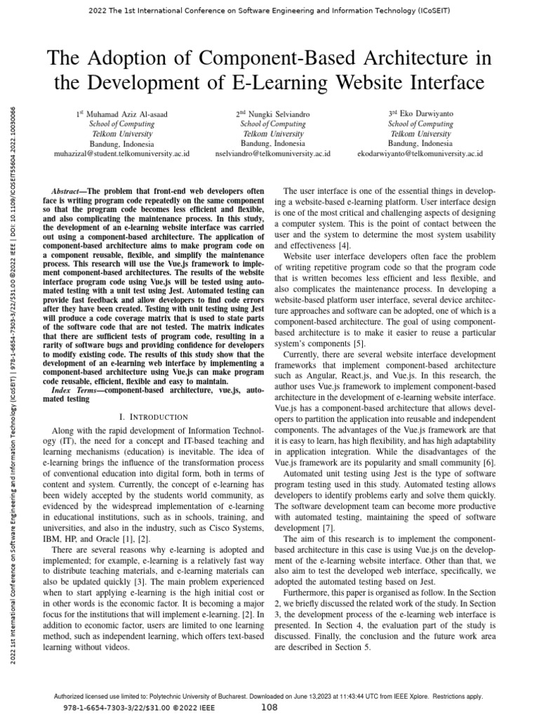 The Adoption of Component-Based Architecture in The Development of E-Learning Website Interface ...