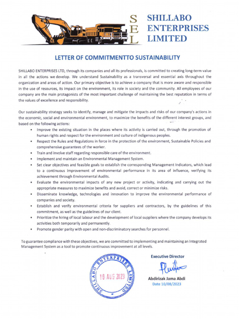 SUSTAINABILITY COMMITMENT LETTER | PDF