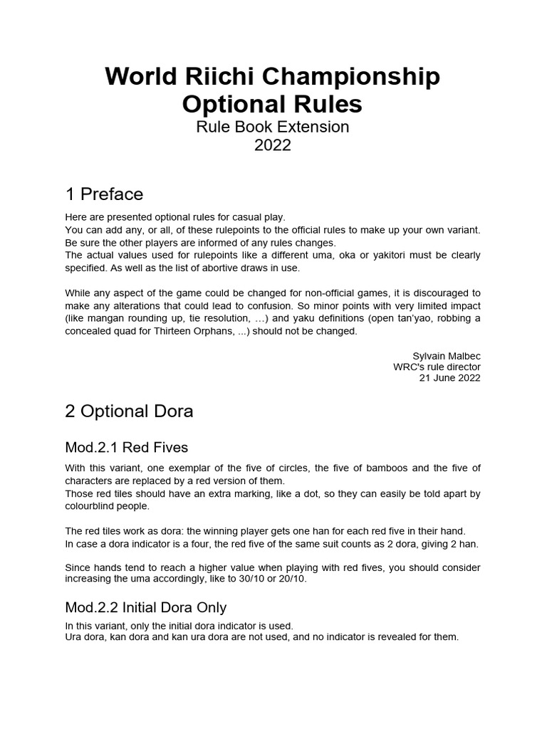 WRC Rules 2022 - Optional Rules en | PDF | Gaming | Gambling Games