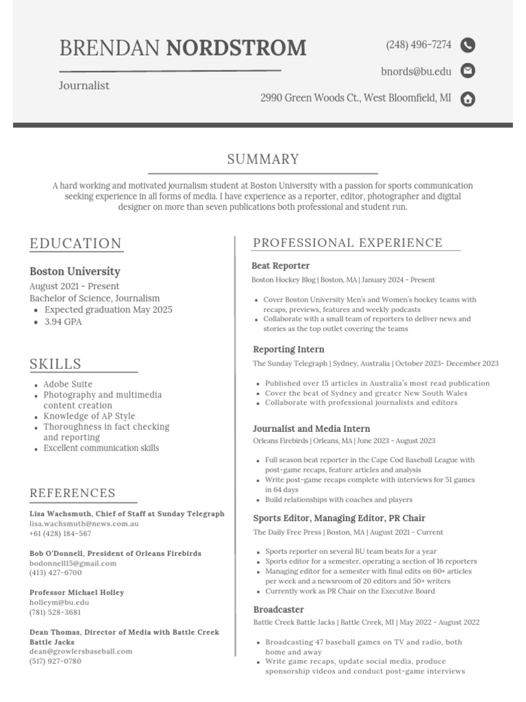 Brendan Nordstrom Resume 2 | PDF
