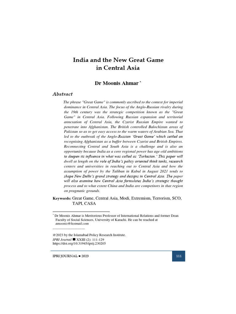 India's Strategic Role in Central Asia | PDF | Central Asia ...