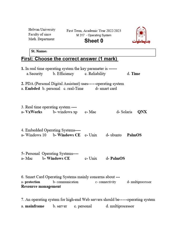 OS Sheet (1) Solution - 1 | PDF | Operating System | Input/Output