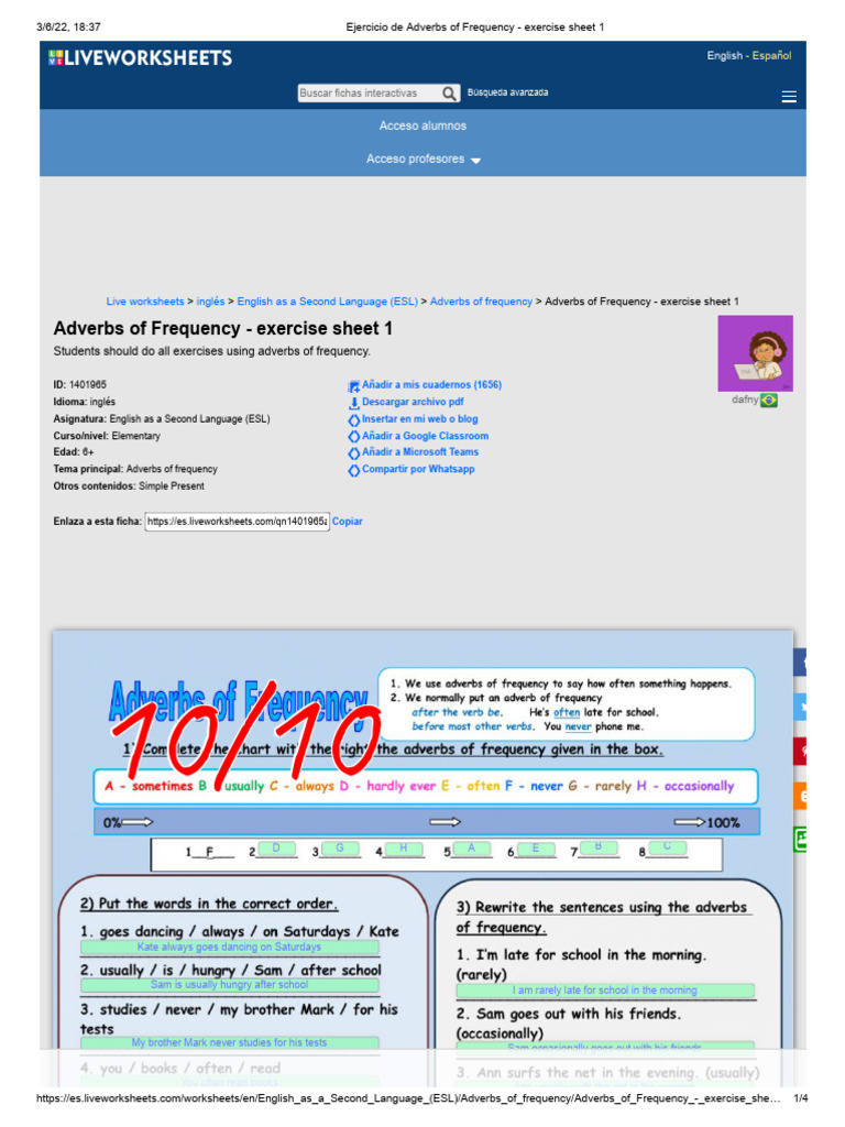 3-Ejercicio de Adverbs of Frequency - Exercise Sheet 1 | PDF | Language Arts & Discipline