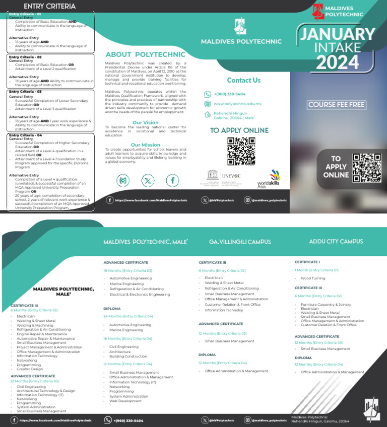 Maldives Polytechnic 2024 Courses | PDF | Vocational Education