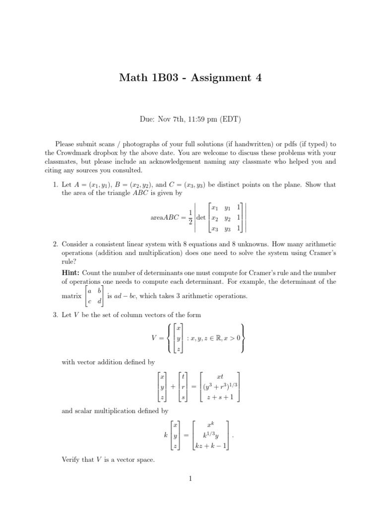 Assignment 4 Pdf Linear Subspace Determinant
