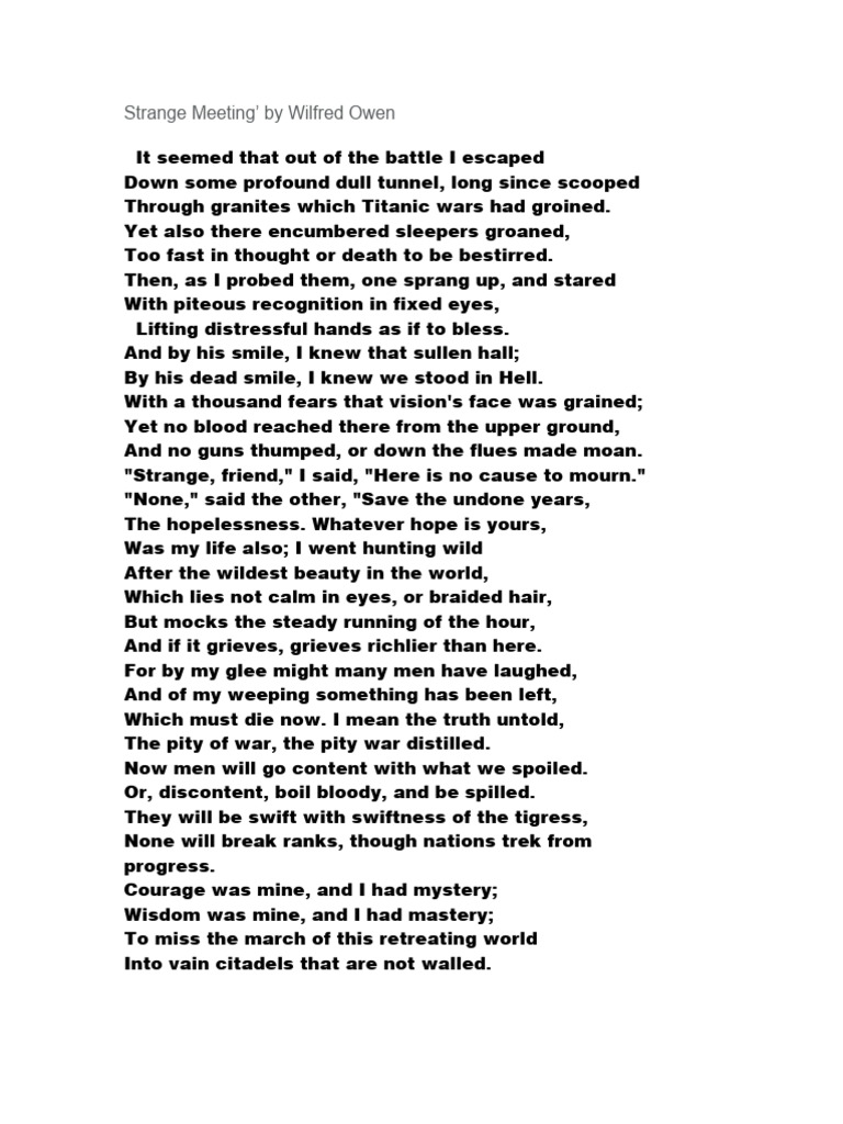 Strange Meeting' by Wilfred Owen | PDF
