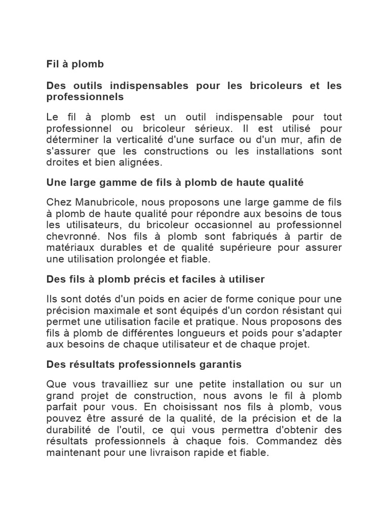 Fils à Plomb : Précision et Utilité | PDF