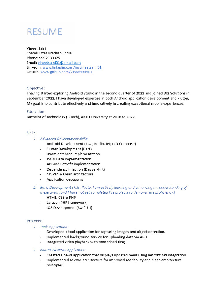 Resume: Objec Ve | PDF | Android (Operating System) | Php