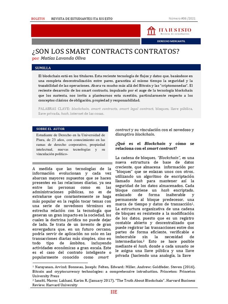¿Son Los Smart Contracts Contratos? - Matías Lavanda | PDF | Informática