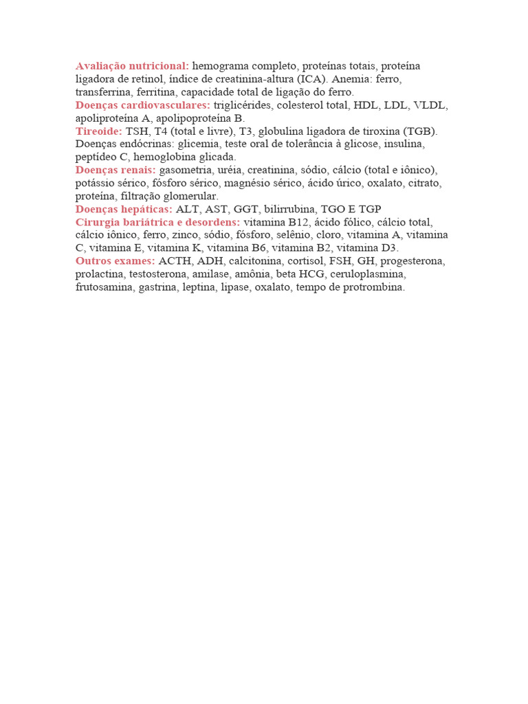 Lista de Exames Laboratoriais Completos | PDF