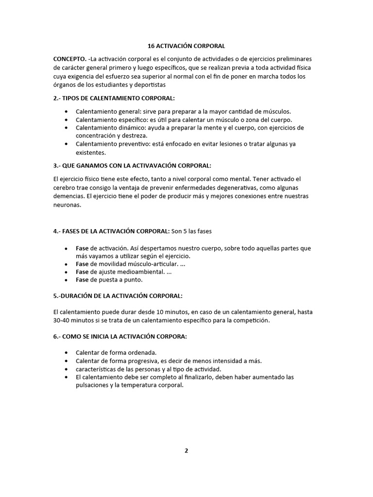 Fases de la Activación Corporal | PDF | Músculo esquelético | Agua