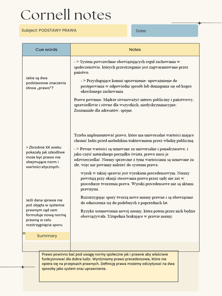 Cornell-Notes-podstawy Prawa | PDF