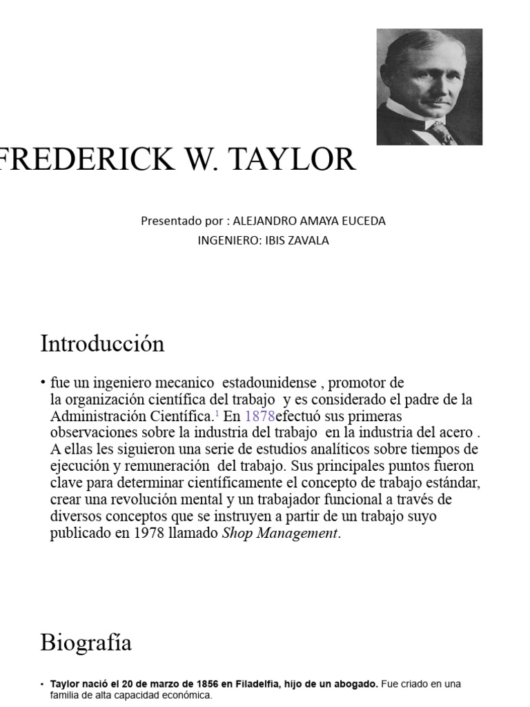 Presentación FREDERICK W. TAYLOR | PDF | Business | Economias