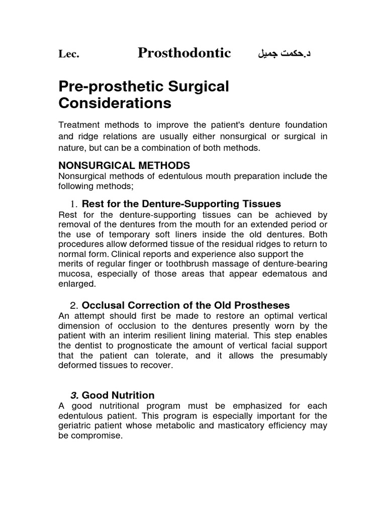 Pre-Prosthetic Surgery Guide | PDF | Medical Specialties | Dentistry ...