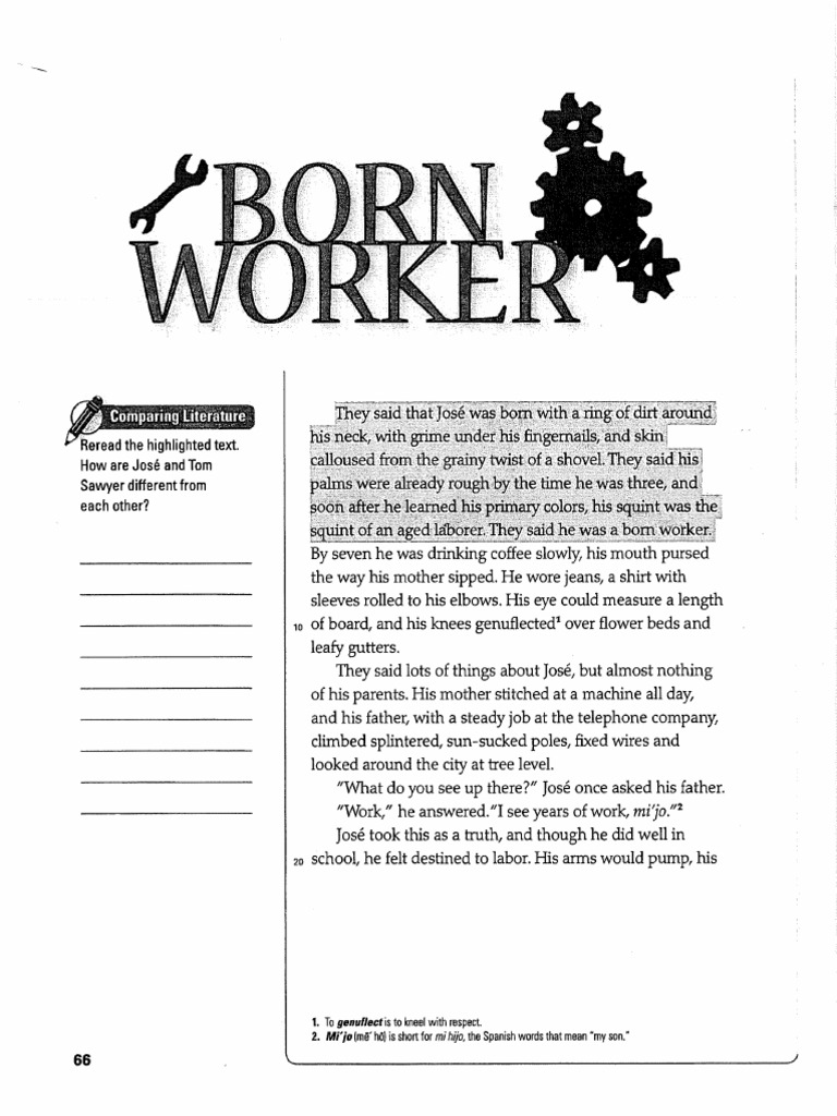 Born Worker by Gary Soto English 8 | PDF