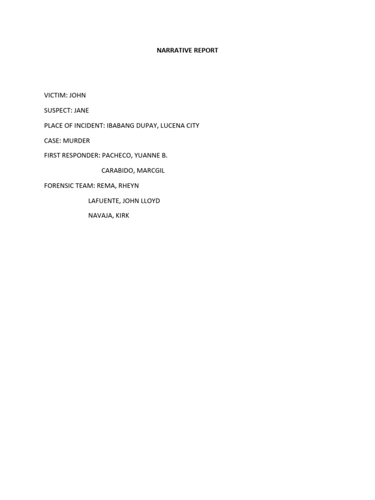 NARRATIVE REPORT - CRIMESCENE PHOTOGRAPHY | PDF | Forensic Science ...