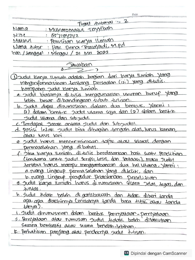 tugas tutorial 2 teknik penulisan karya ilmiah | PDF