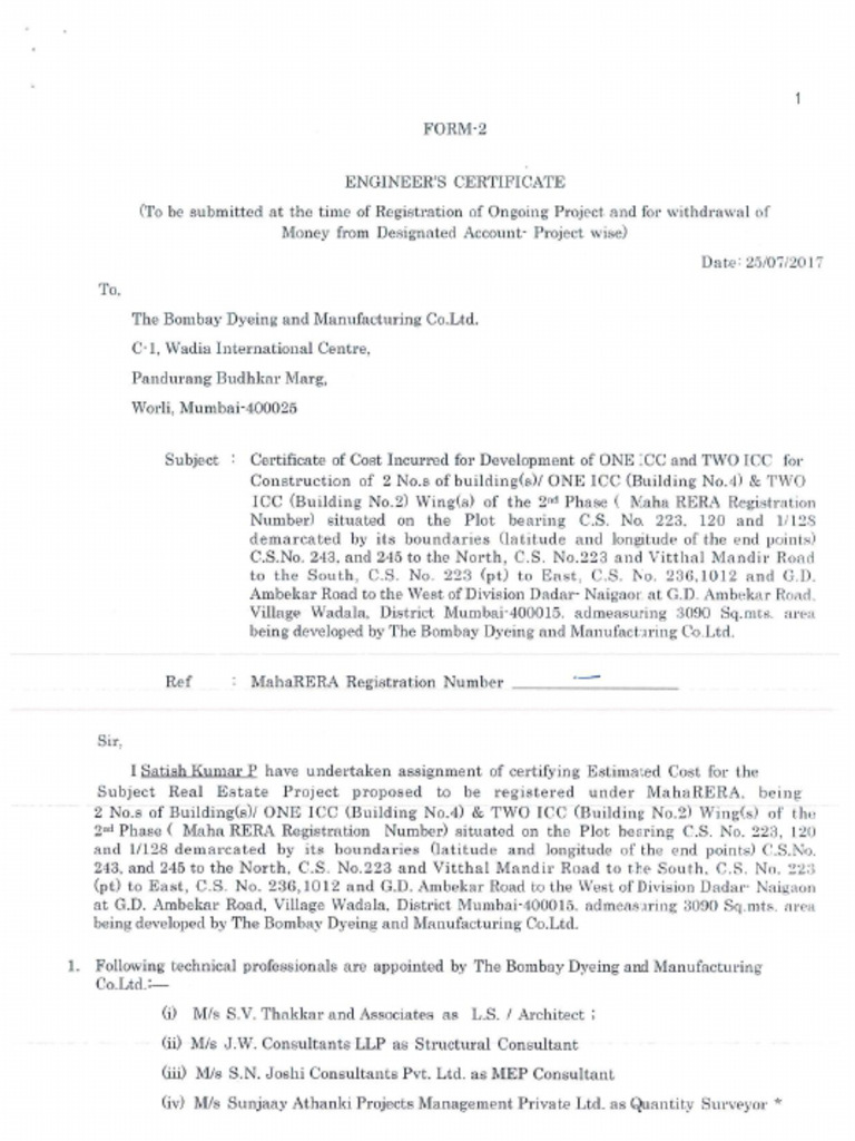 1 Certificates of Engineer (Form 2)(Mandatory for Only Ongoing Project ...