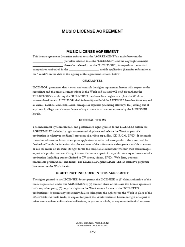 Music License Agreement | PDF | License | Private Law