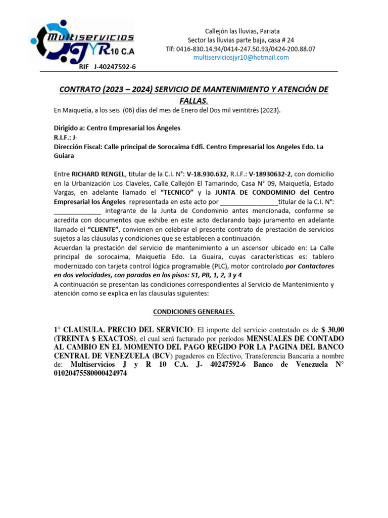 CONTRATO Centro Empresarial Los Angeles 2023-2024 | PDF | Ascensor ...