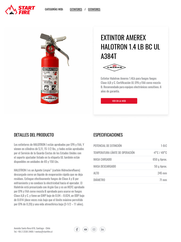 Extintor Amerex Halotron 14 LB BC Ul A384t | PDF | Supresión de incendios | Protección activa ...