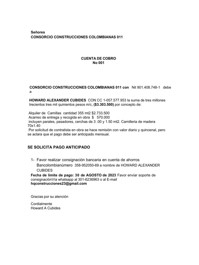 Cta Cobro 001 Consorcio 011 | PDF | Tecnología
