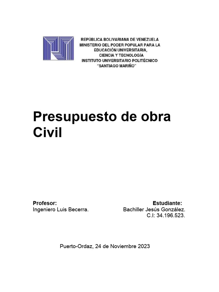 Presupuesto de Una Obra Civil | PDF | Presupuesto | Ingeniero civil