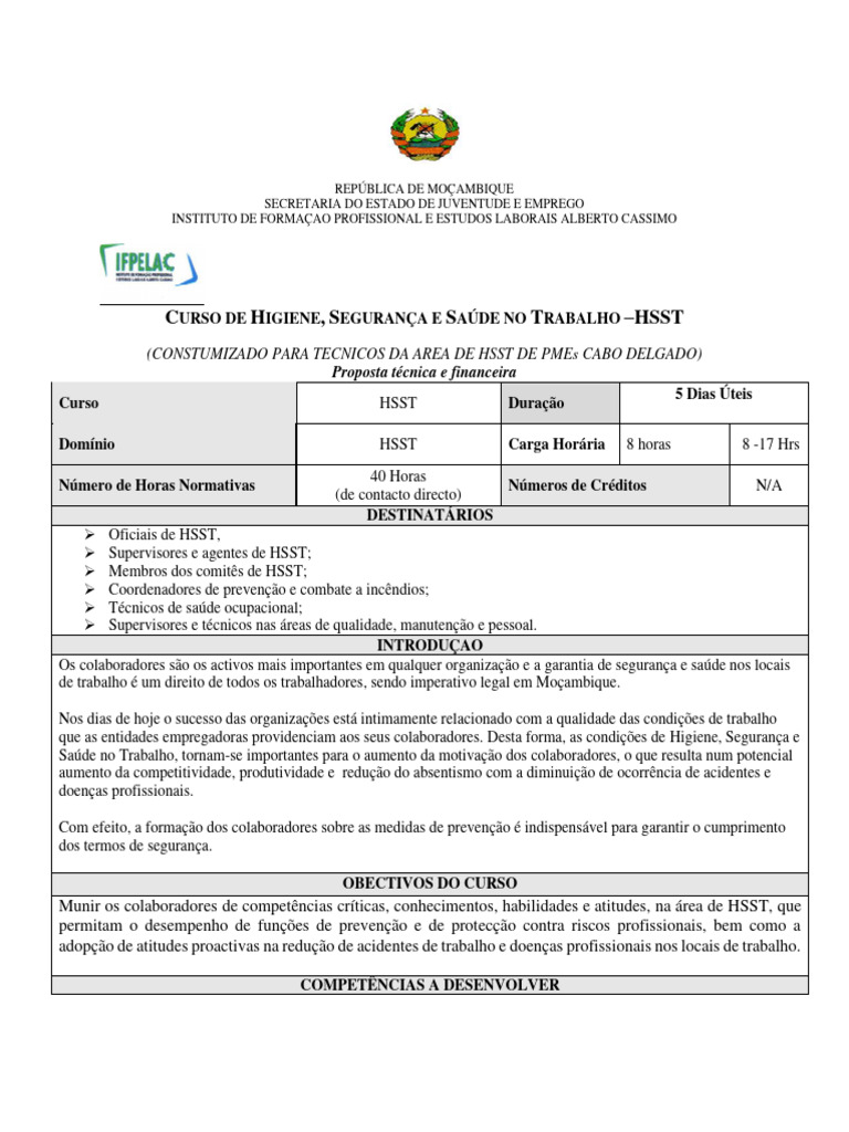 Curso HSST para PMEs em Cabo Delgado | PDF | Negócios | Tecnologia e ...
