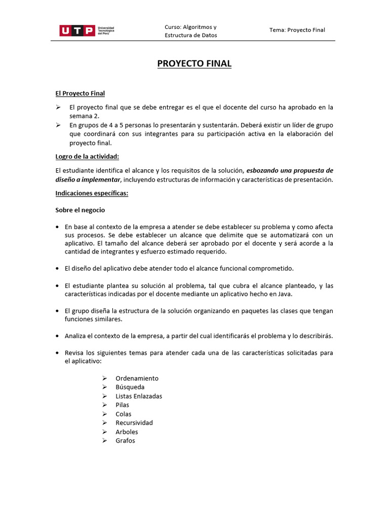 Proyecto Final - Algoritmos y Estructura de Datos | PDF | Diseño | Ingeniería de software