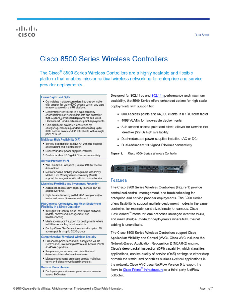 cisco-wlc-8500-series-datasheet | PDF | Transport Layer Security | Radius